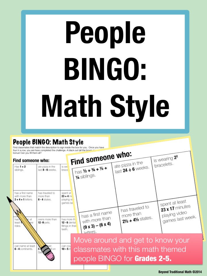 People BINGO: Math Style – A Great Back To School Math Activity ...